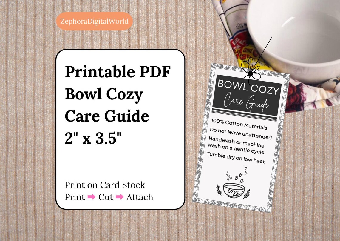 Microwave Bowl Cozy Care Card, Printable Wash Instructions (PDF Pattern ...