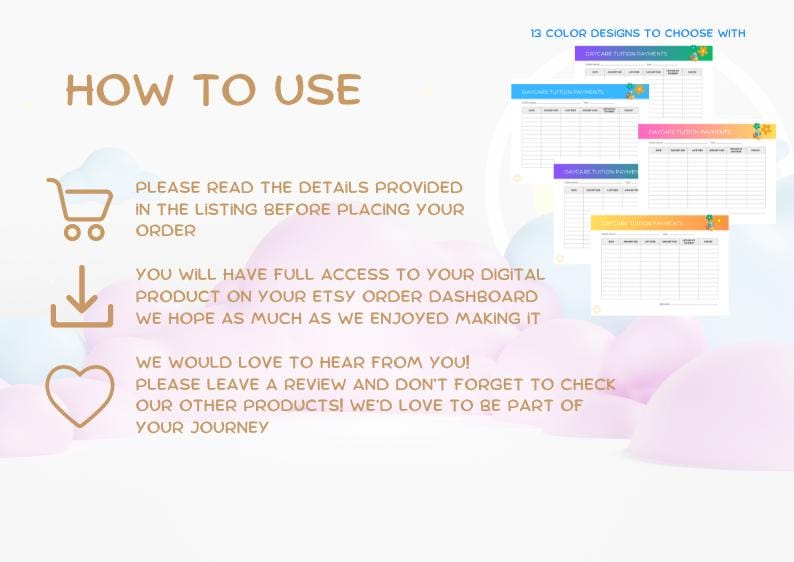 Printable Daycare Tuition Schedule Payment Records | Daycare Kinder ...