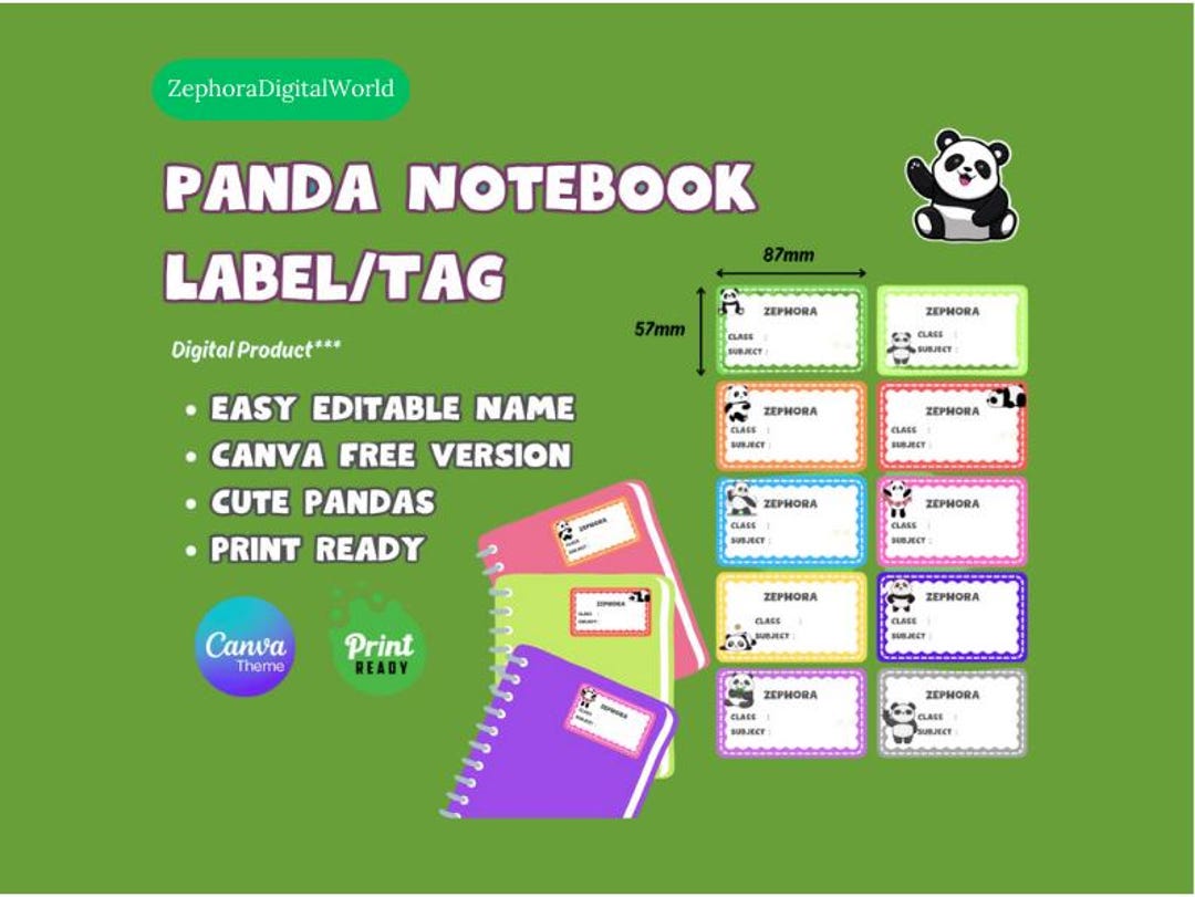 Printable Panda Notebook Label Tag for Preschool | Kinder | Elementary ...