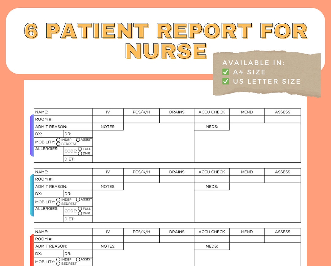 Patient Report Sheet for Nurse Med New Grad RN Surgeon RM Patient ...