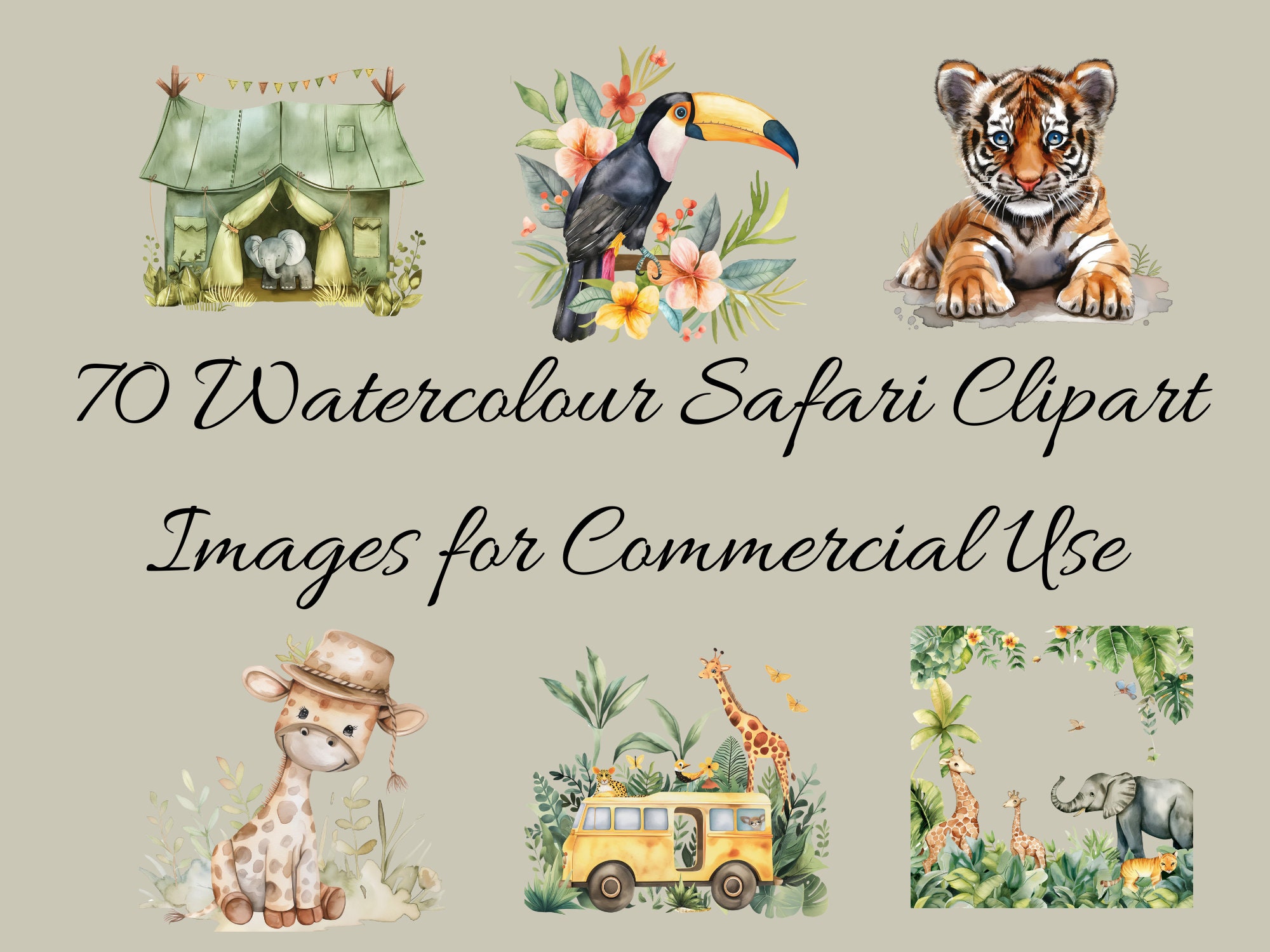 70 Safari Jungle Images, Watercolour Clipart, Commercial Use ...