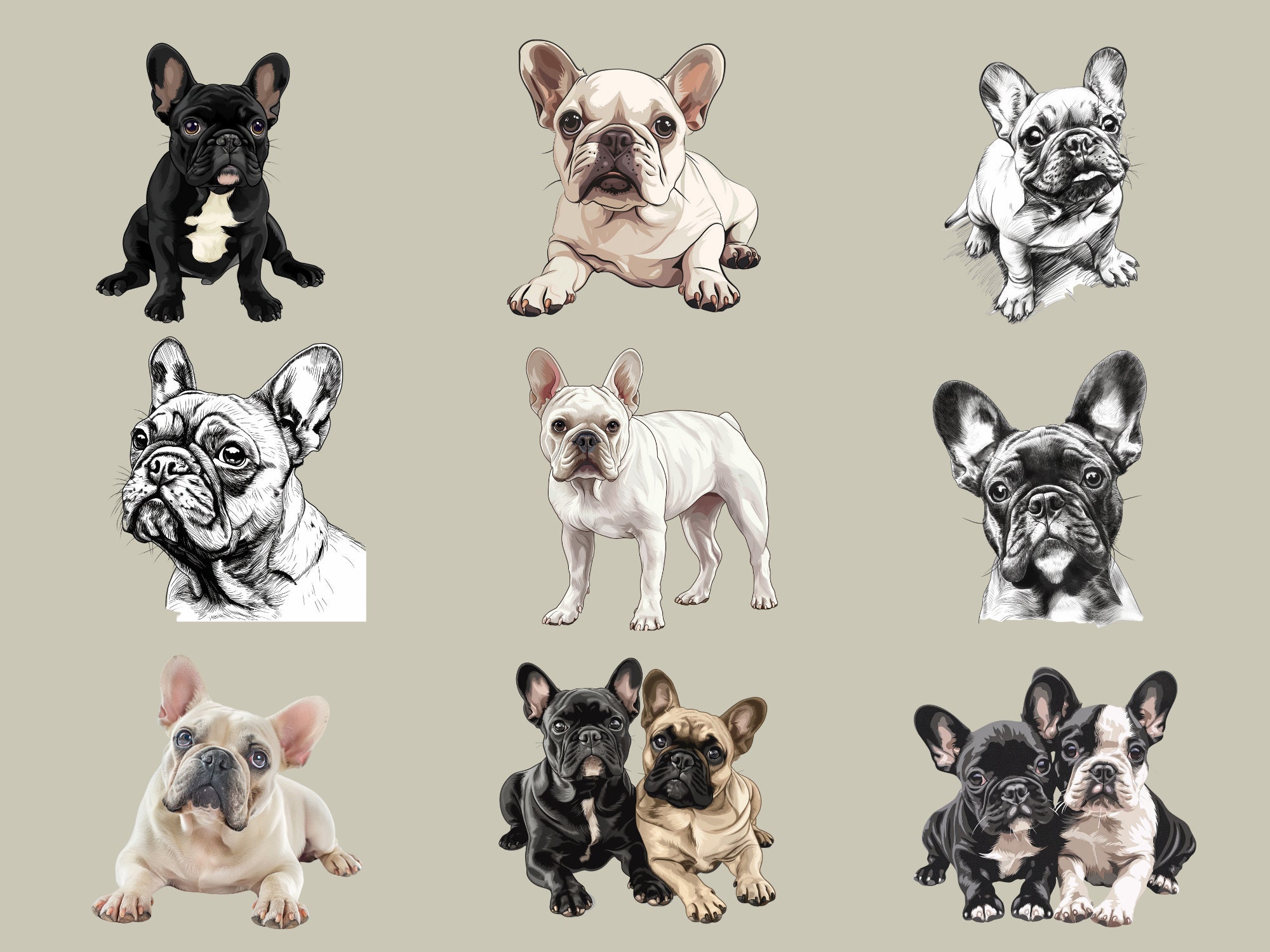 Frenchie Clipart 40 French Bulldog Images Dog Breed Clipart 300dpi ...