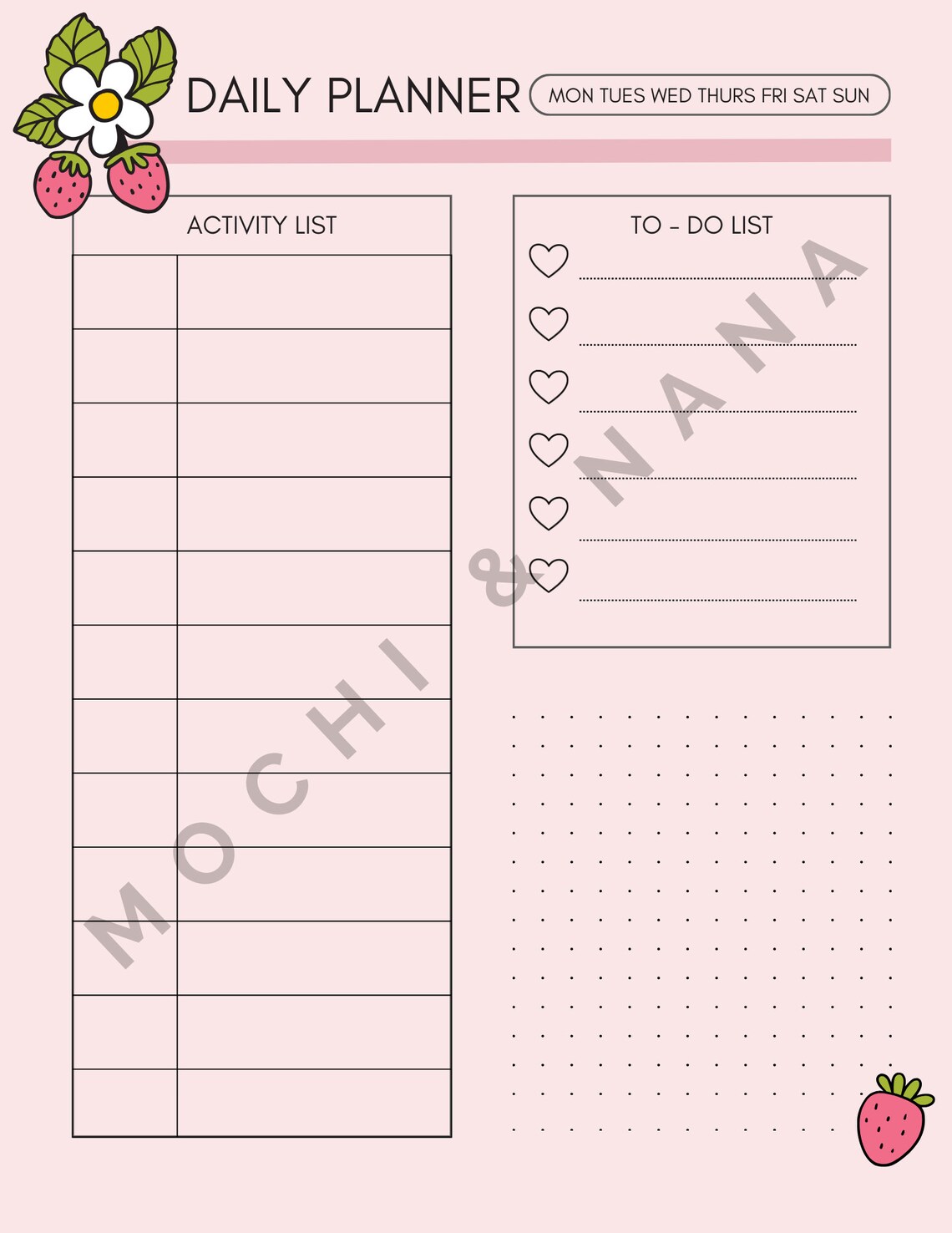 Minimal Strawberry Daily Planner and to Do List digital PDF - Etsy