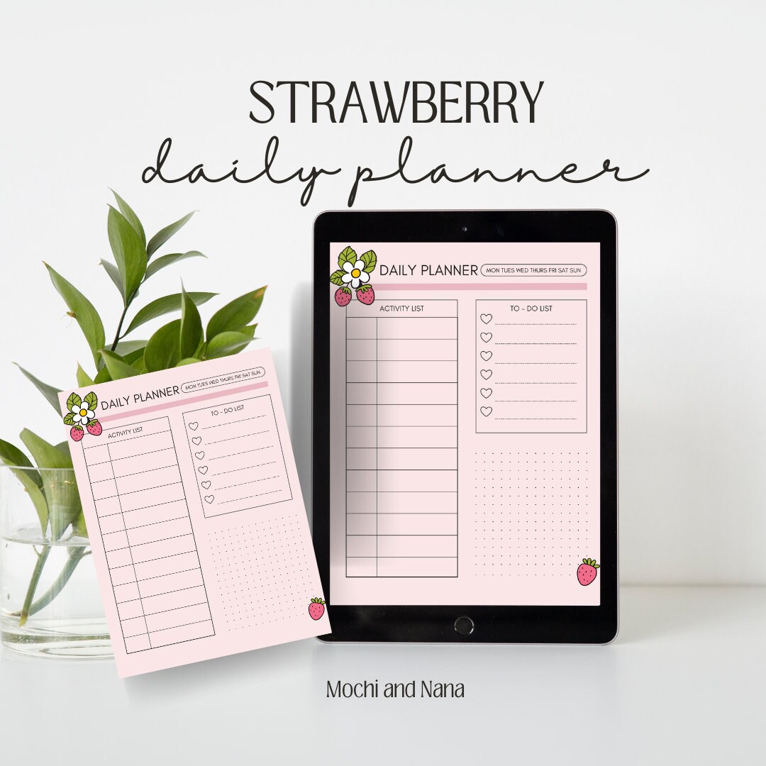 Minimal Strawberry Daily Planner and to Do List digital PDF - Etsy