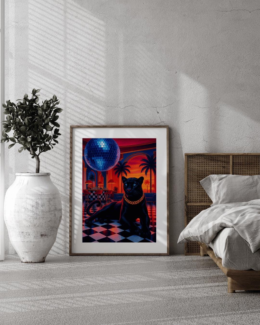 Luxury Panther Disco Wall Art – Retro Neon Jungle Cat Print, Digital ...