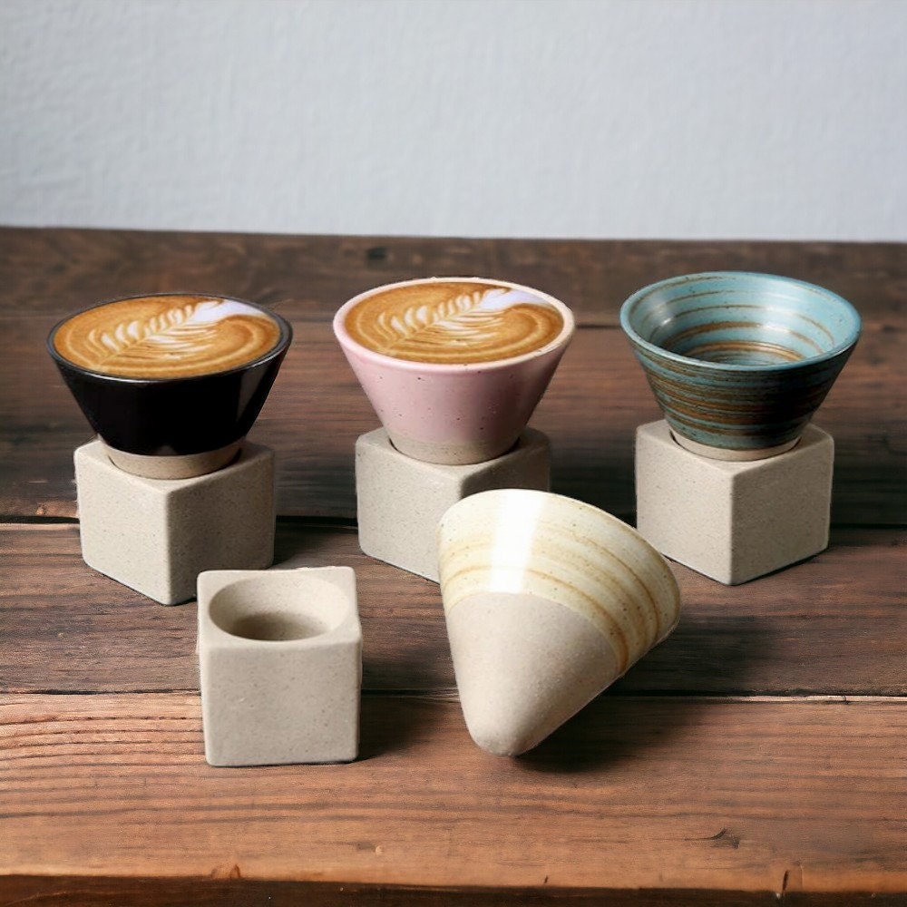Mini Ceramic Cone Cup Japanese Style With Cube Stand for Expressos ...