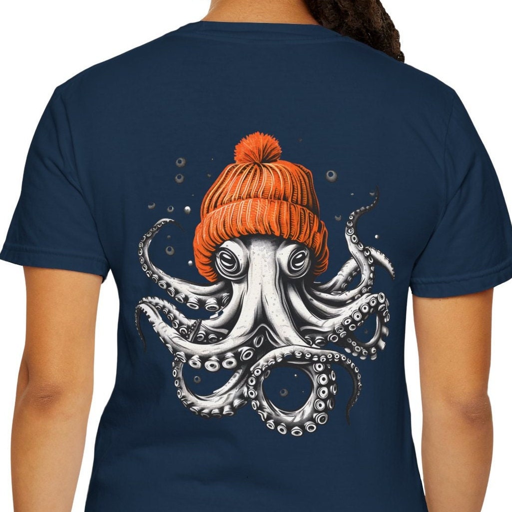 Octopus Shirt Back Print Comfort Colors Shirt, Octopus Hat Shirt, Hat ...
