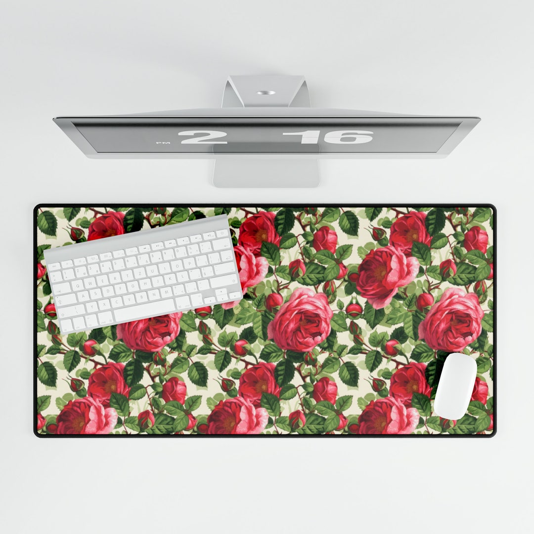 Vintage Roses Pattern Desk Mat English Roses Desk Mat Countryside Large ...
