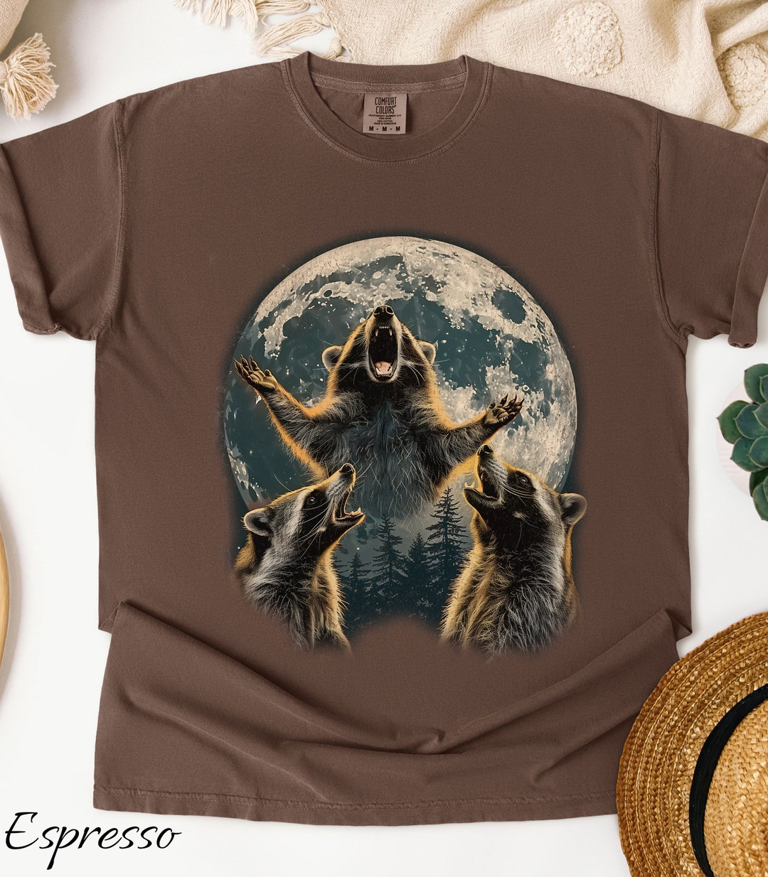 Three Raccoons Vintage T-shirt, Retro Raccoon Moon Tshirt, Raccoon ...