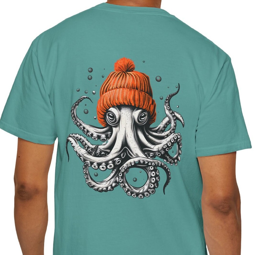 Octopus Shirt Back Print Comfort Colors Shirt, Octopus Hat Shirt, Hat ...
