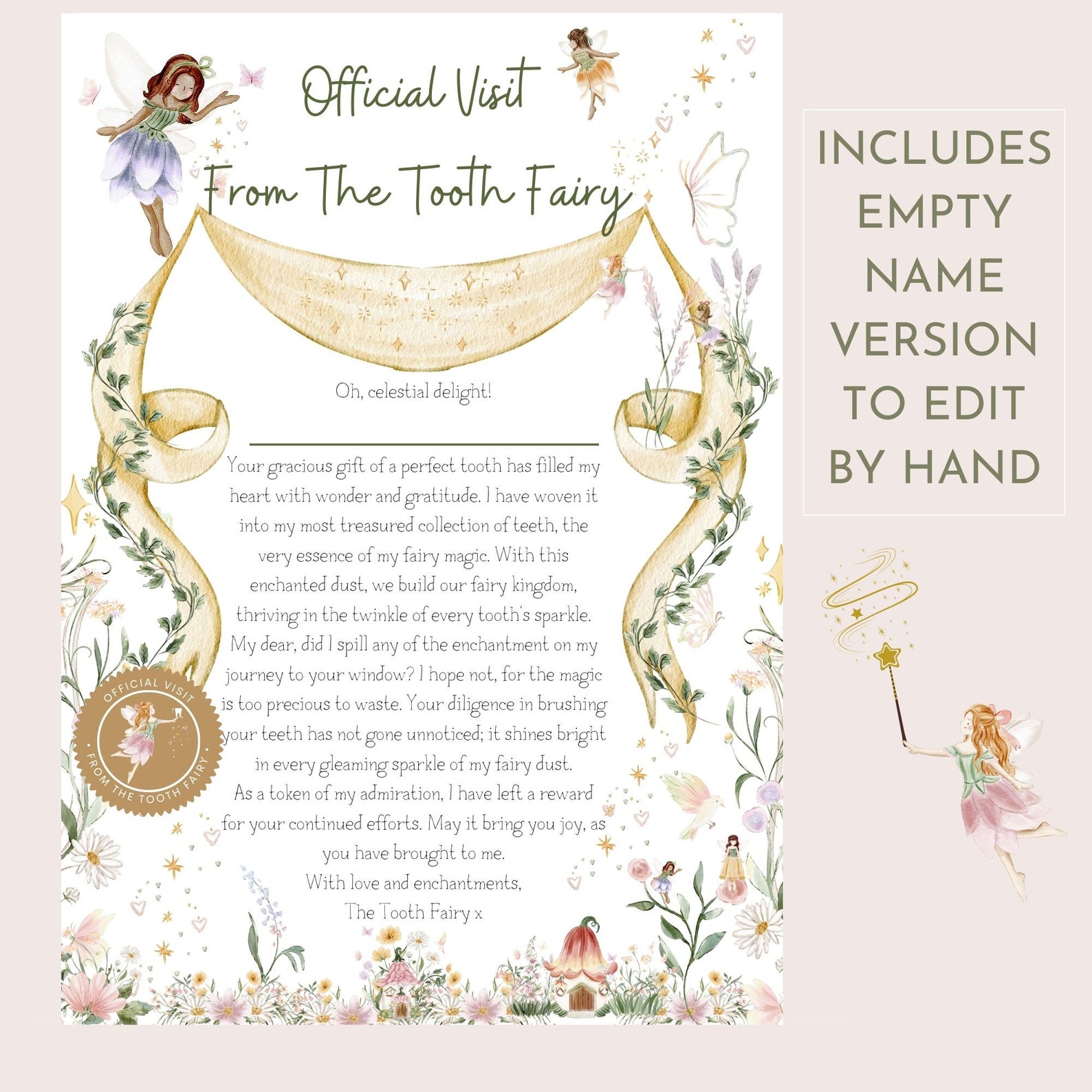 Editable Tooth Fairy Letter, First Tooth, Realistic Tooth Fairy Letter ...