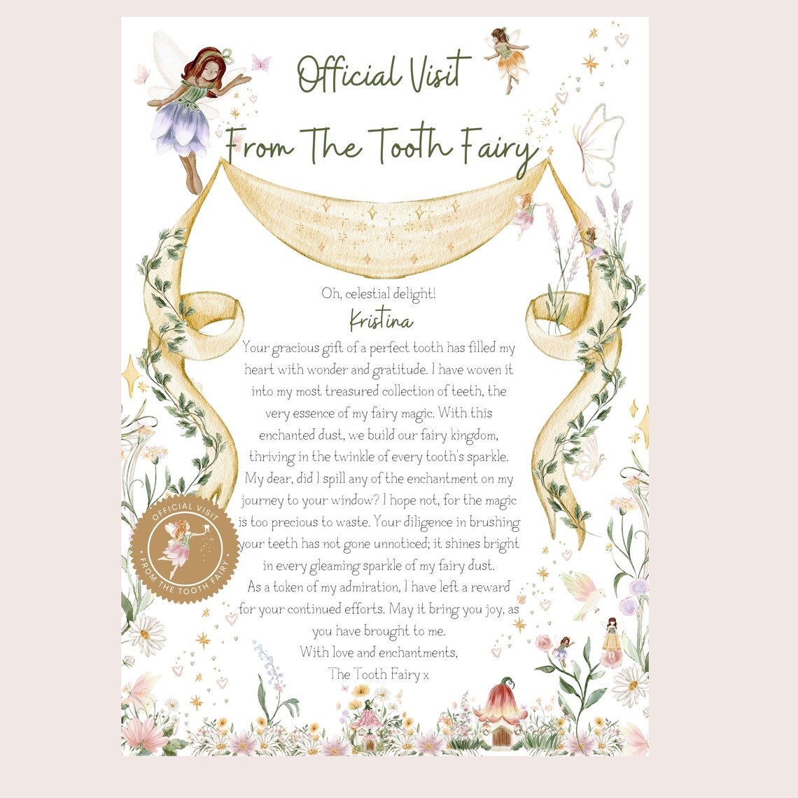 Editable Tooth Fairy Letter, First Tooth, Realistic Tooth Fairy Letter ...