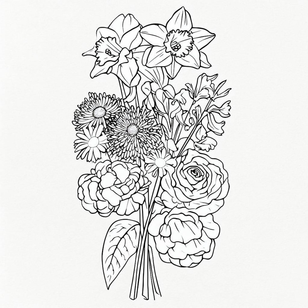 Bunch of Flowers Colouring in Page - Etsy
