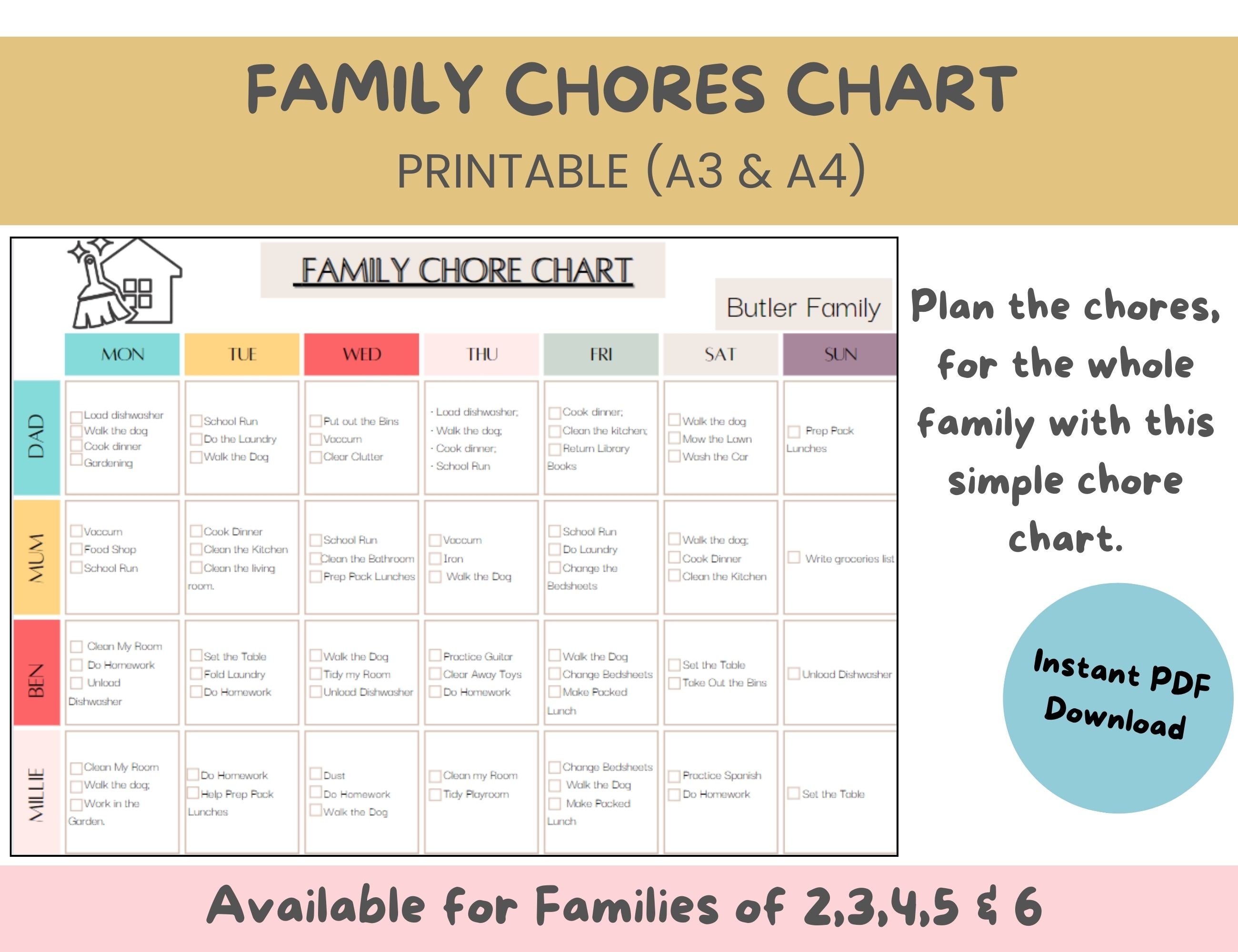Family Chore Chart, Family Planner, Editable Family Planner Printable ...