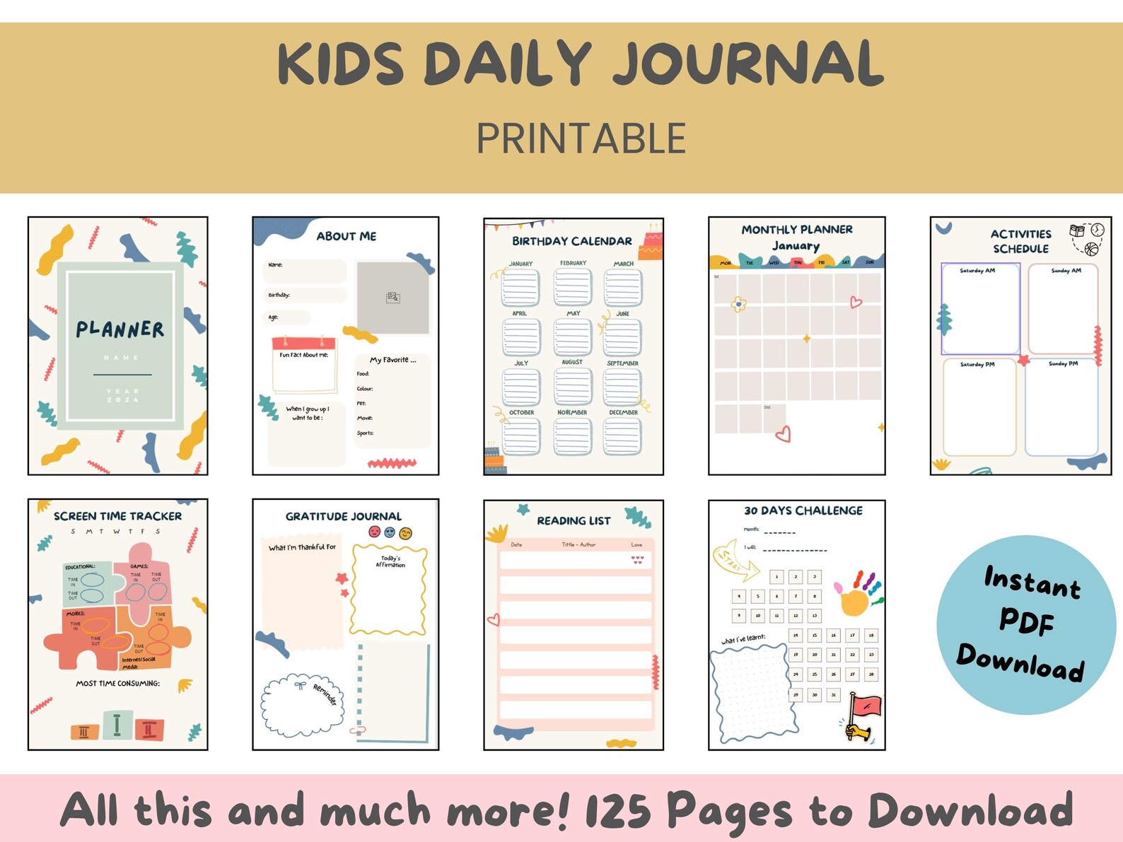 Kids Daily Planner and Journal 2024 - Digital Download - Etsy