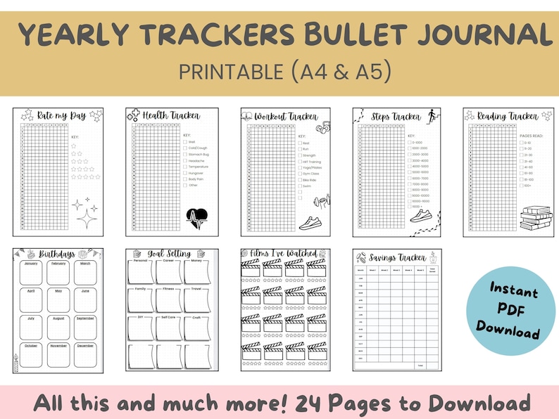 A Year in Pixels Trackers Bundle Bullet Journal Inserts Available in A4 ...