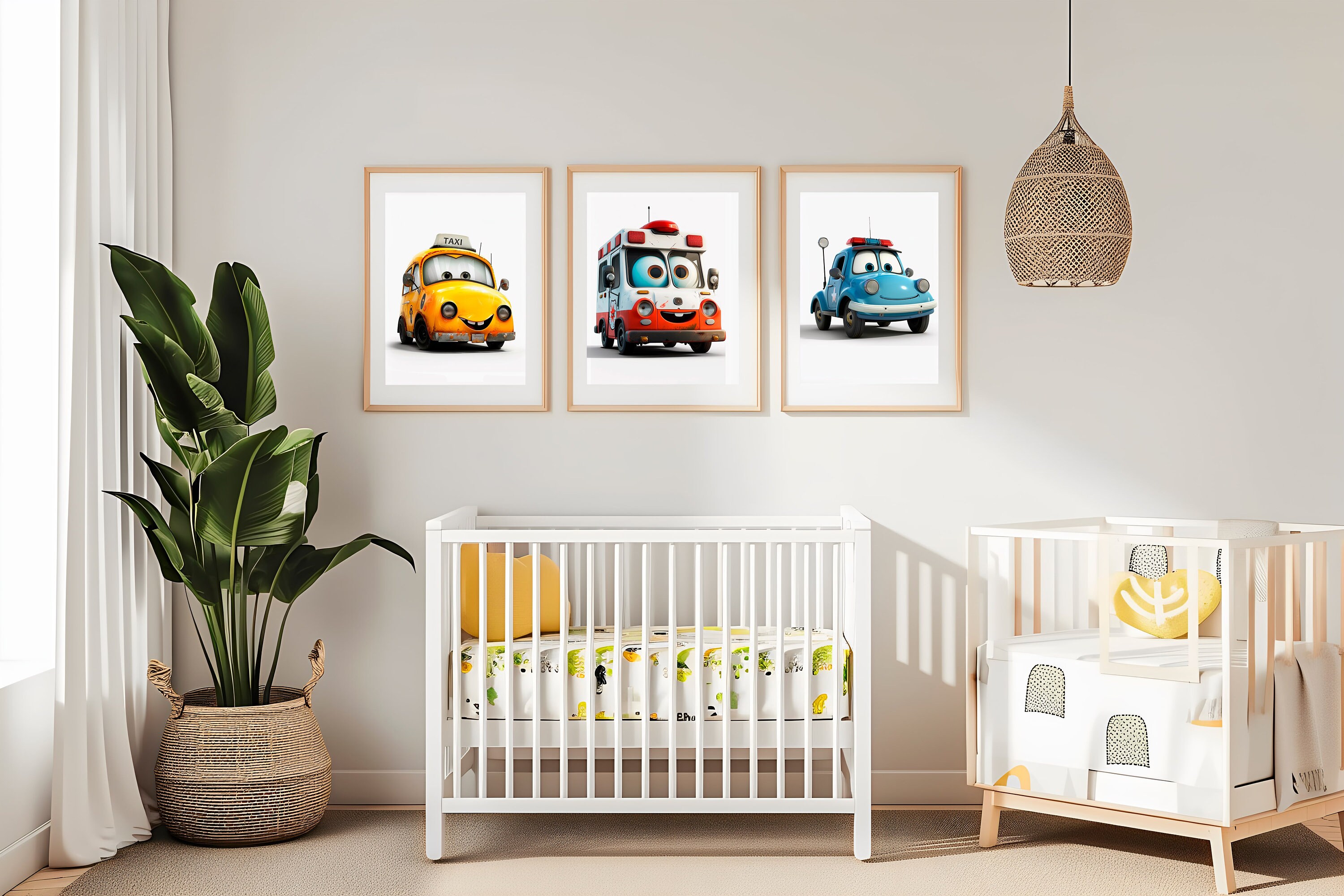 Set of 3 Car Prints in Pixar Style for Nursery Room, Cars Movie Style ...