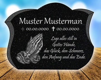 Custom Black Granite Human Memorial Stone With Two Holders, Tombstone ...