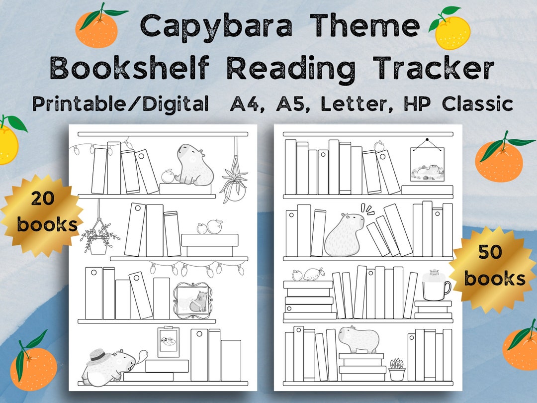 Capybara Theme Printable Bookshelf Reading Book Log | Reading Challenge ...
