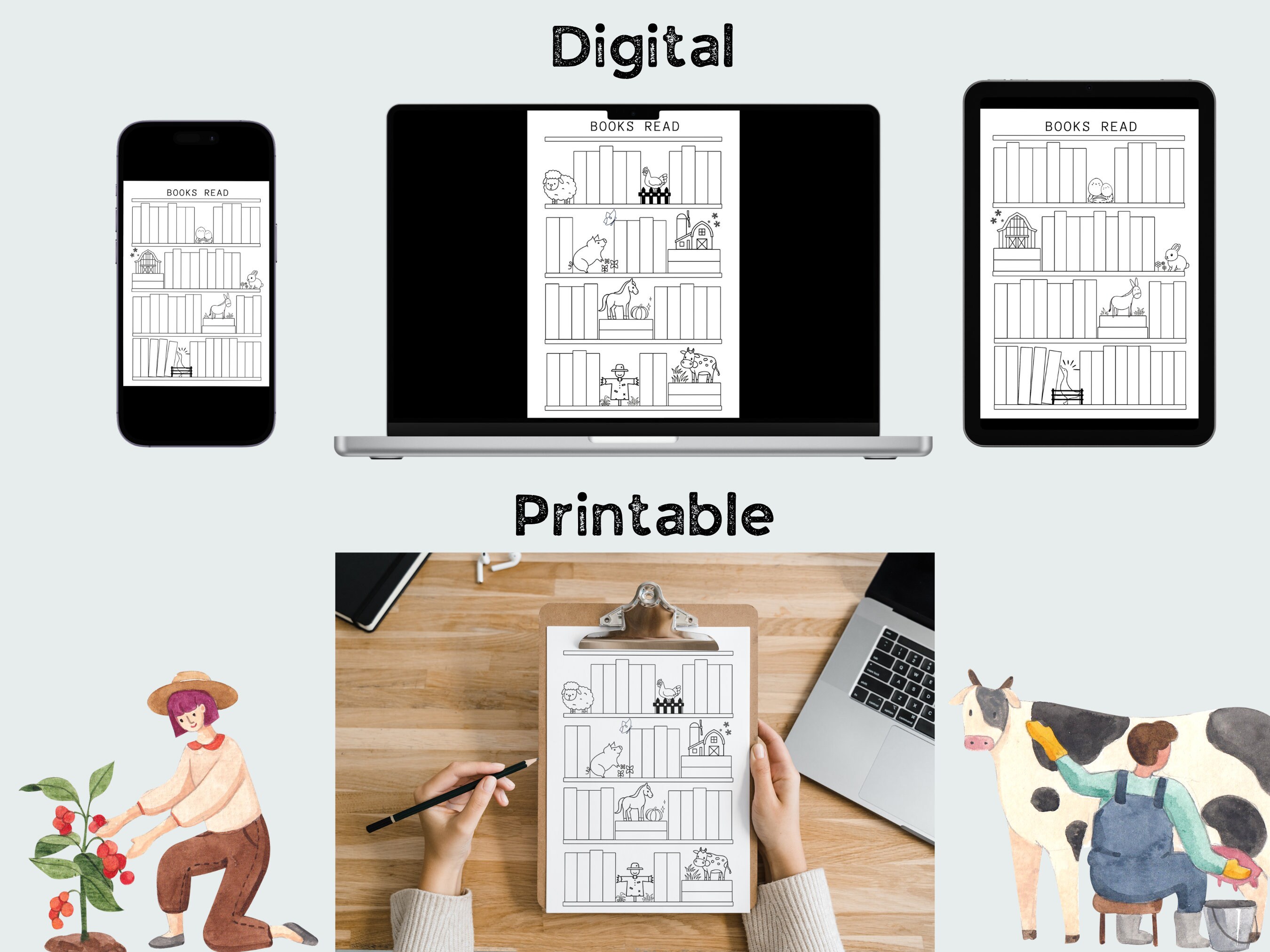 Farm Theme Books Read Digital Printable, Reading Book Log Tracker ...