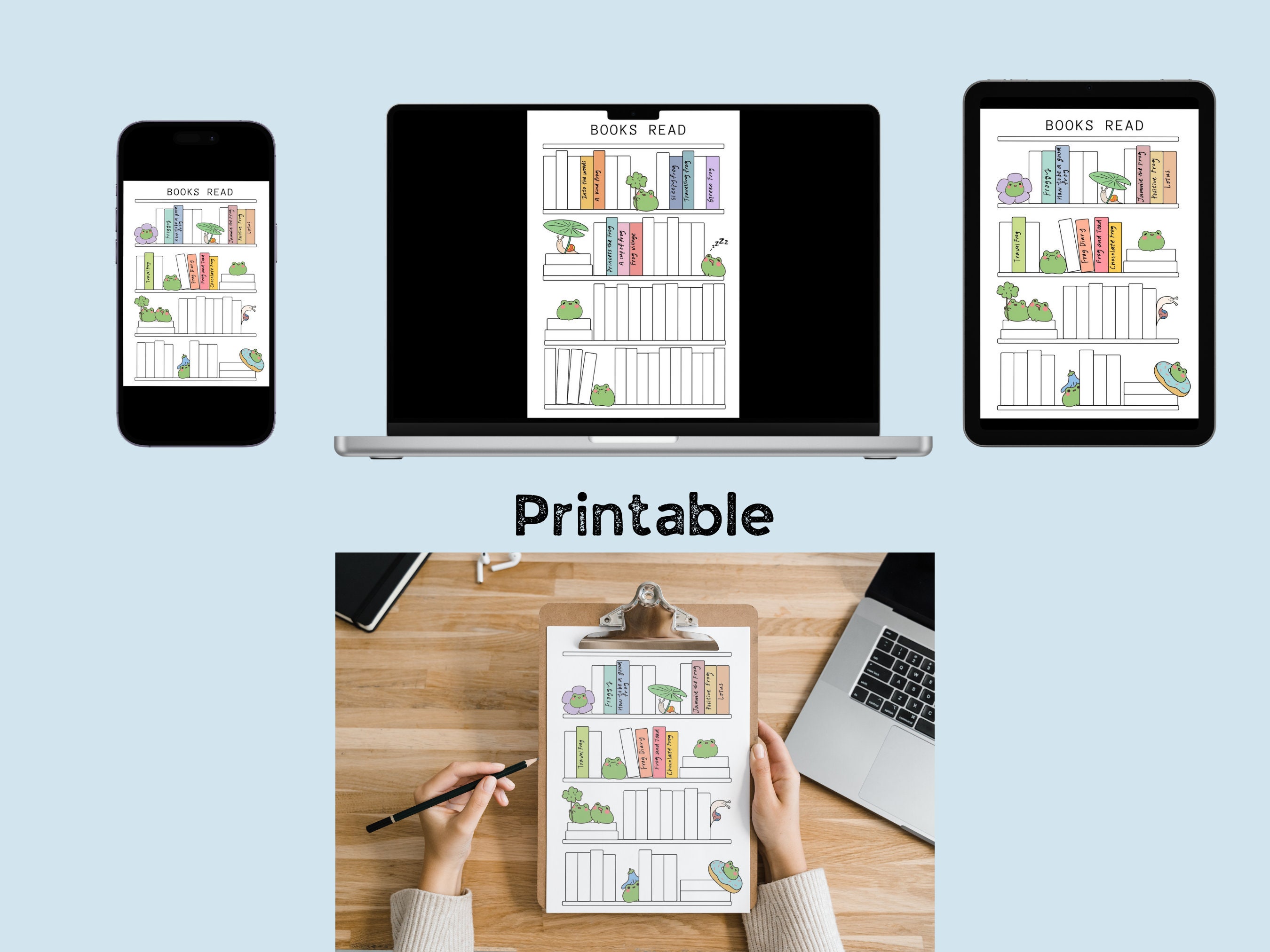 Cute Frog Theme Books Read Digital Printable, Reading Book Log Tracker ...