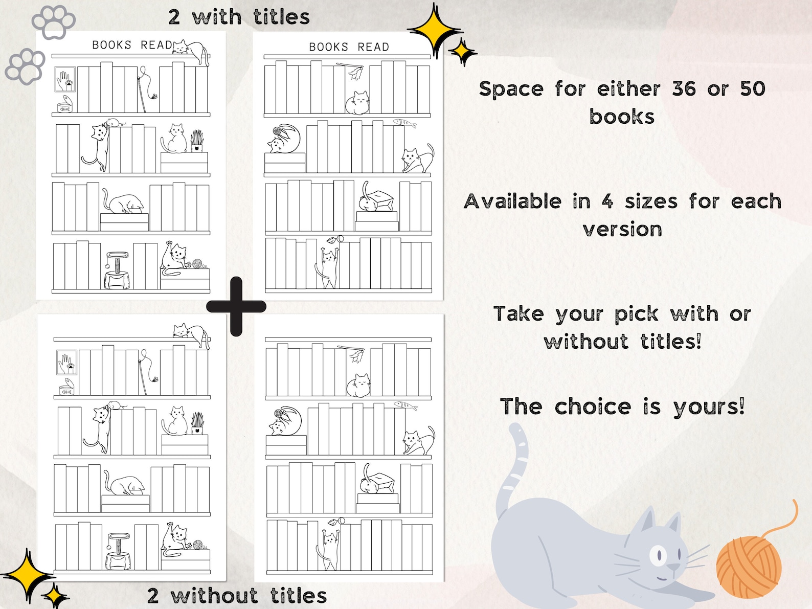 Cat Theme Books Read Digital Printable, Reading Book Log Tracker ...