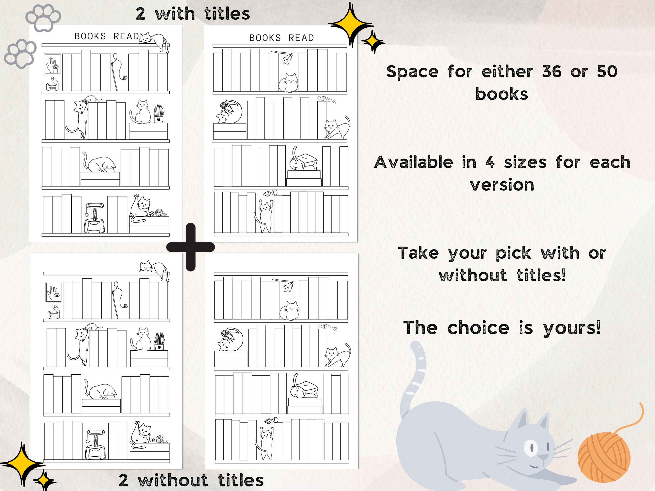 Cat Theme Books Read Digital Printable, Reading Book Log Tracker ...