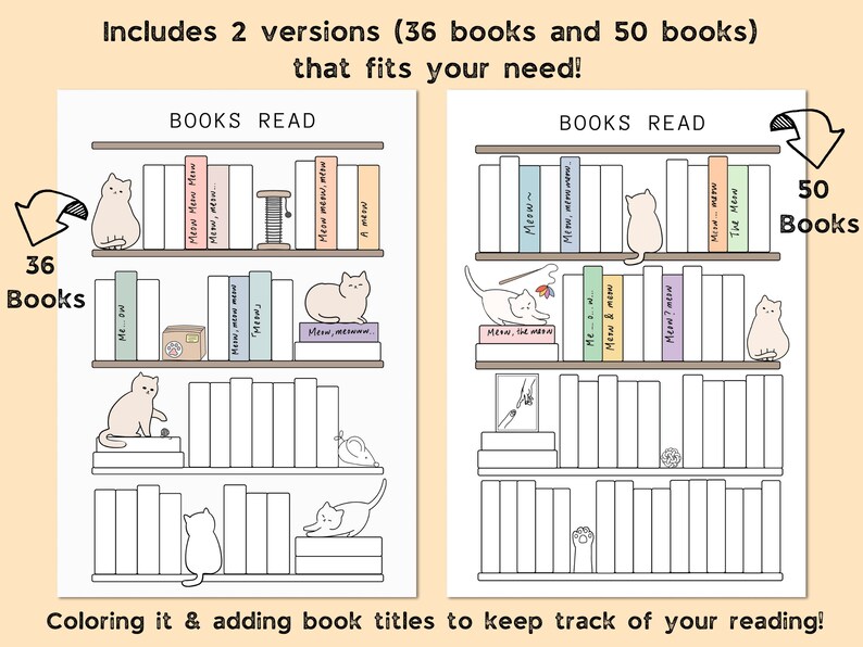 Cat Theme Books Read Digital Printable, Reading Book Log Tracker ...