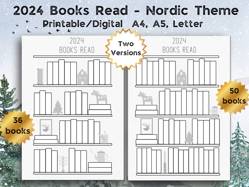 2024 Nordic-inspired Books Read Digital Printable, Reading Book Log ...