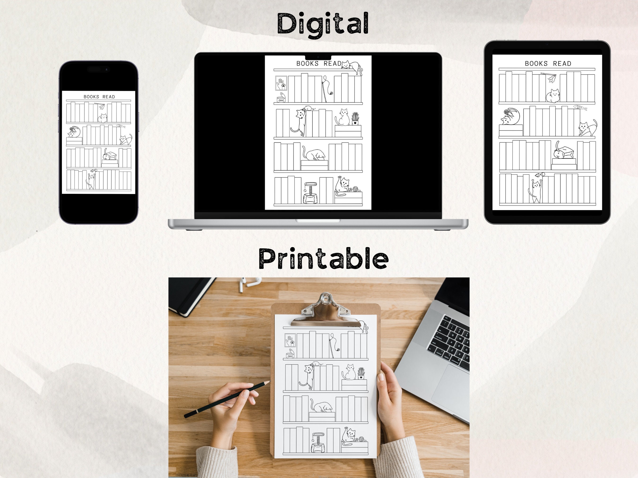 Cat Theme Books Read Digital Printable, Reading Book Log Tracker ...