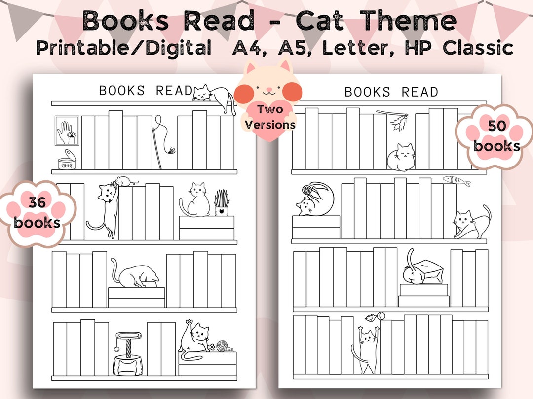 Cat Theme Books Read Digital Printable, Reading Book Log Tracker ...