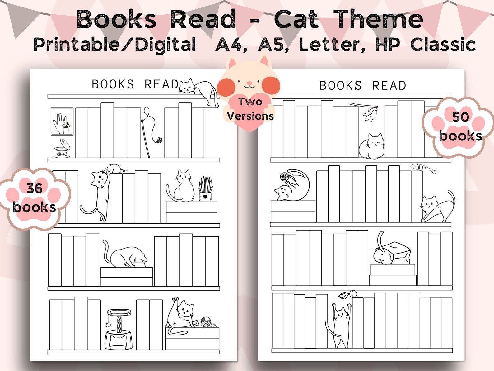 Cat Theme Books Read Digital Printable, Reading Book Log Tracker ...