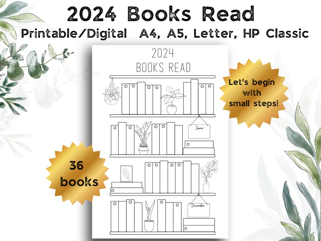 2024 Books Read Digital Printable, Reading Book Log Tracker, Bookshelf ...