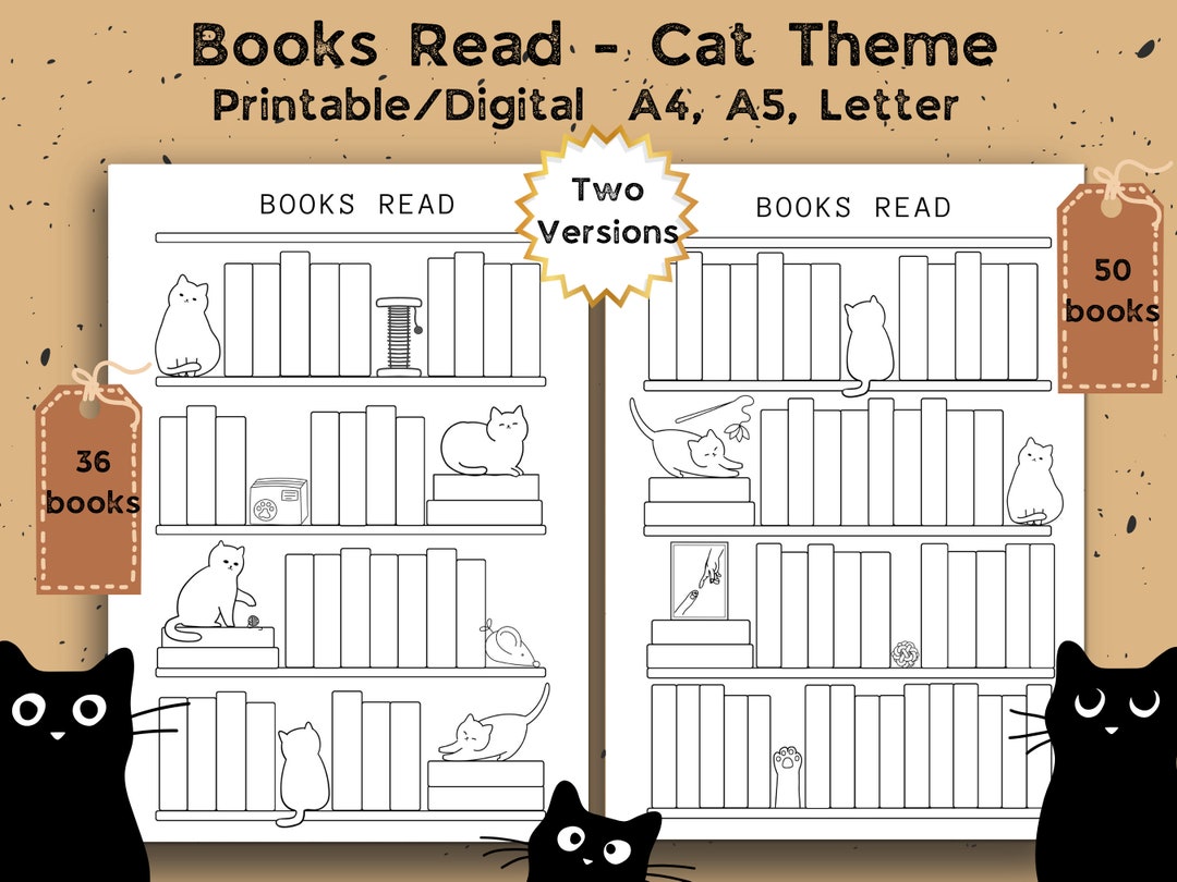 Cat Theme Books Read Digital Printable, Reading Book Log Tracker ...