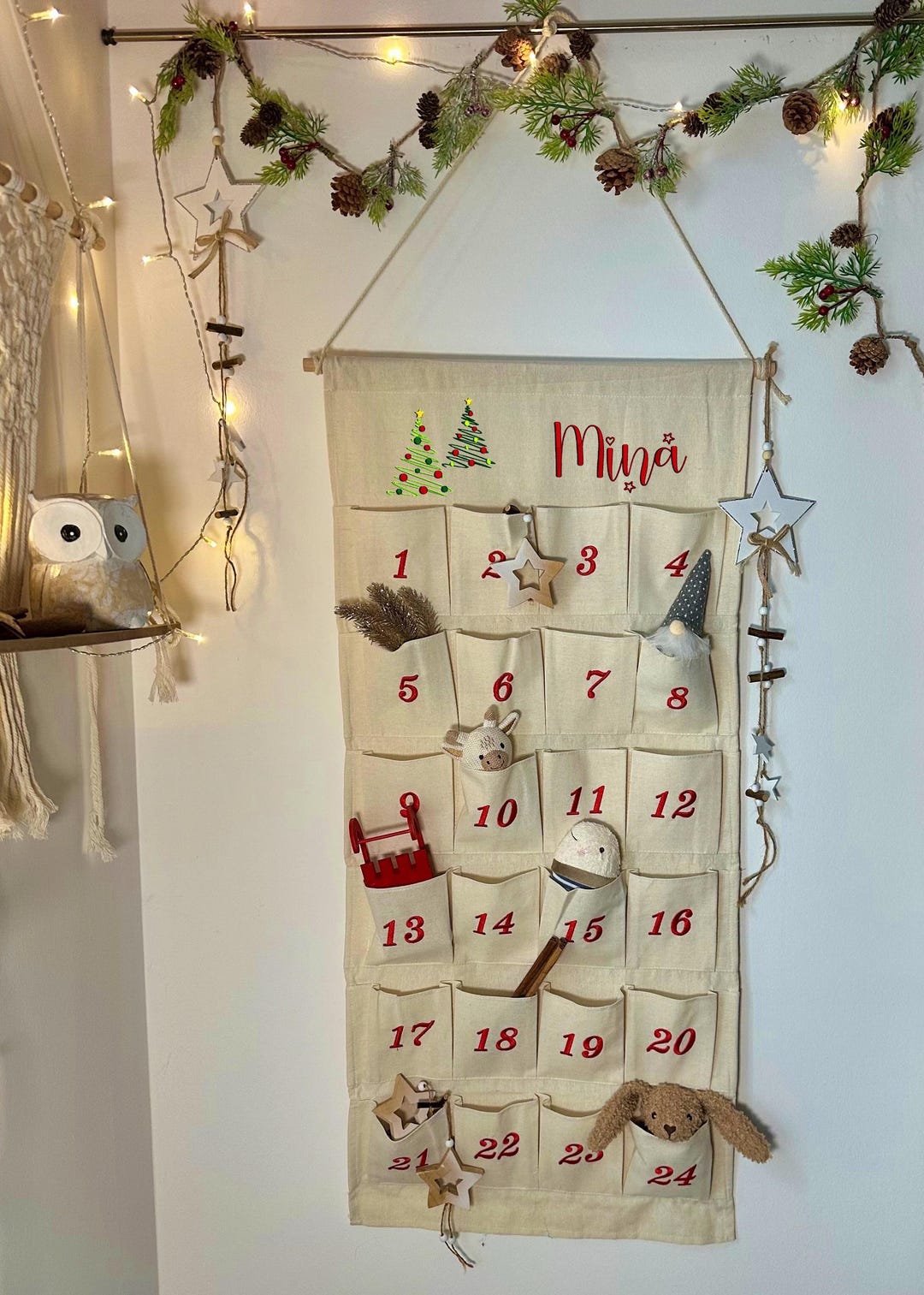 Personalized Advent Calendar for Children, Embroidered With a Christmas ...