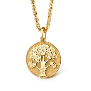 Gold Tree Disc Necklace, 14K Gold Tree of Life Pendant, Personalized ...