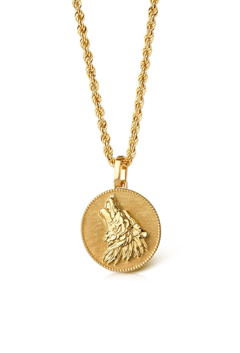 14K Solid Gold Howling Wolf Medallion Necklace - Etsy
