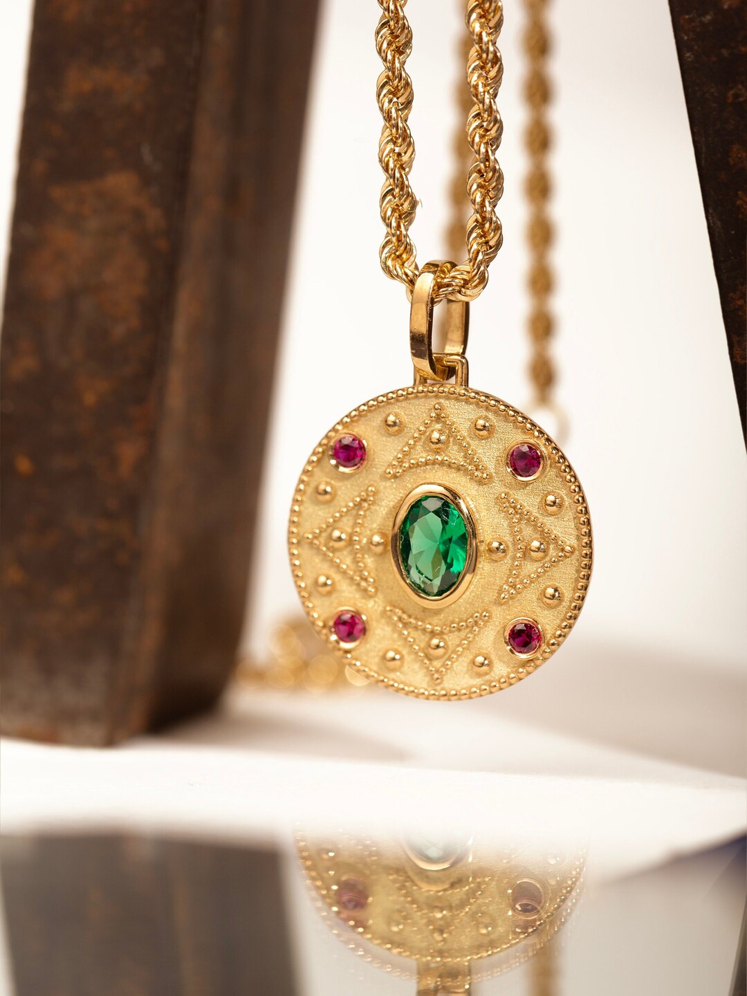 Emerald Byzantine Necklace, 14K Gold Medieval Pendant, Greek Jewelry ...