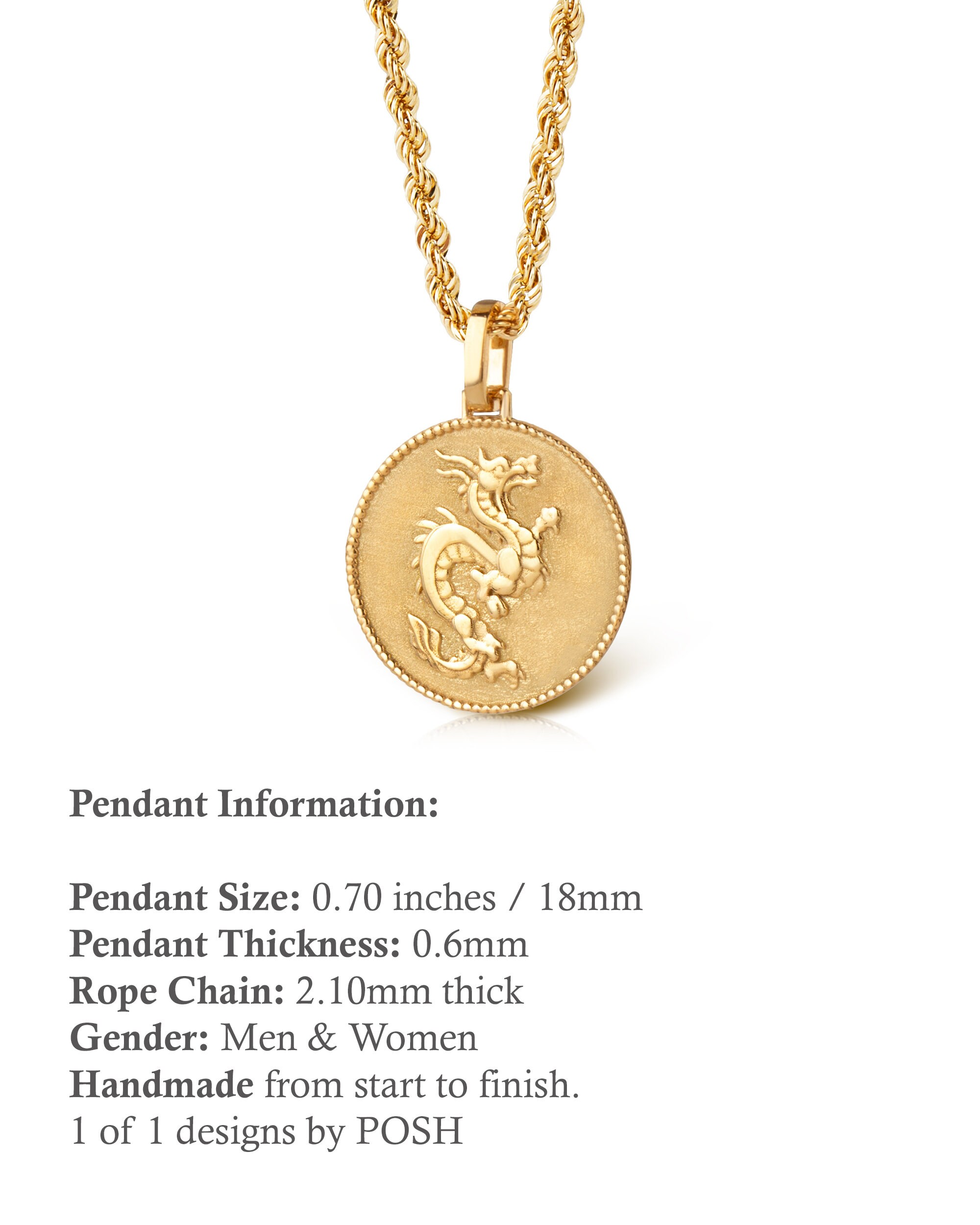 14K Solid Gold Chinese Dragon Pendant, Dragon Symbol Necklace, Chinese ...