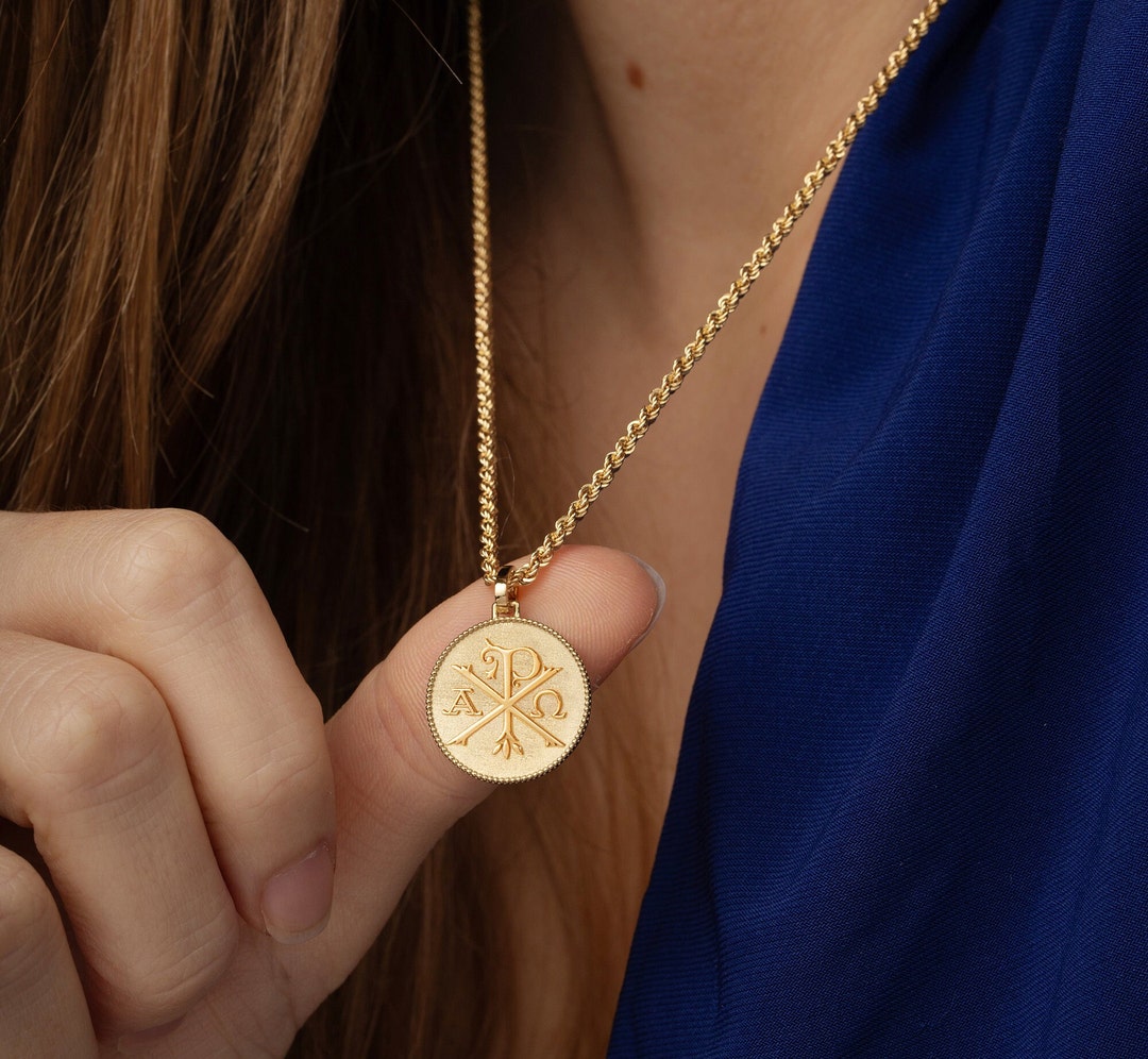 14K Solid Gold Chi Rho Cross Pendant - Greek Orthodox Necklace - Etsy