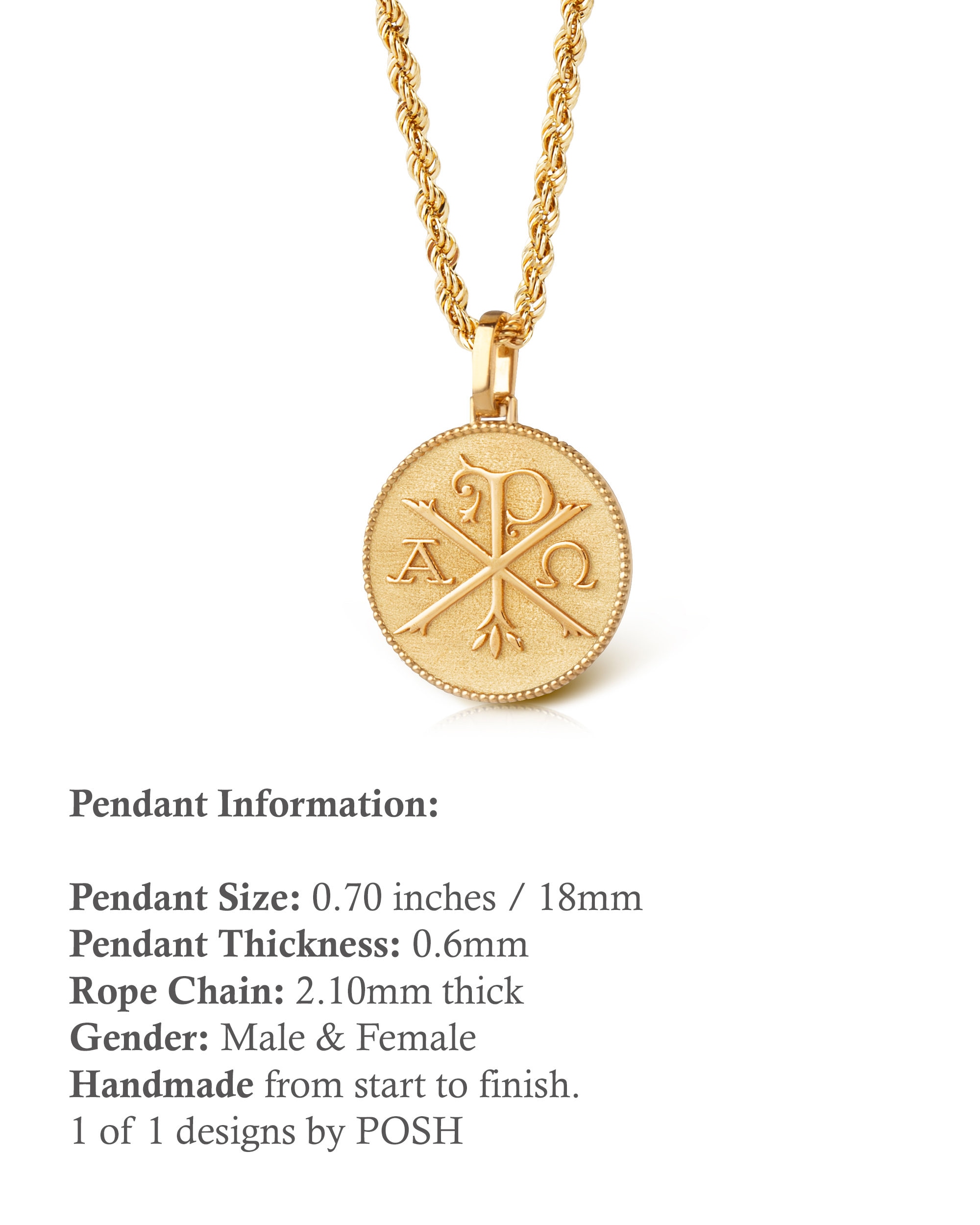 14K Solid Gold Chi Rho Cross Pendant, Greek Orthodox Necklace, Gold ...