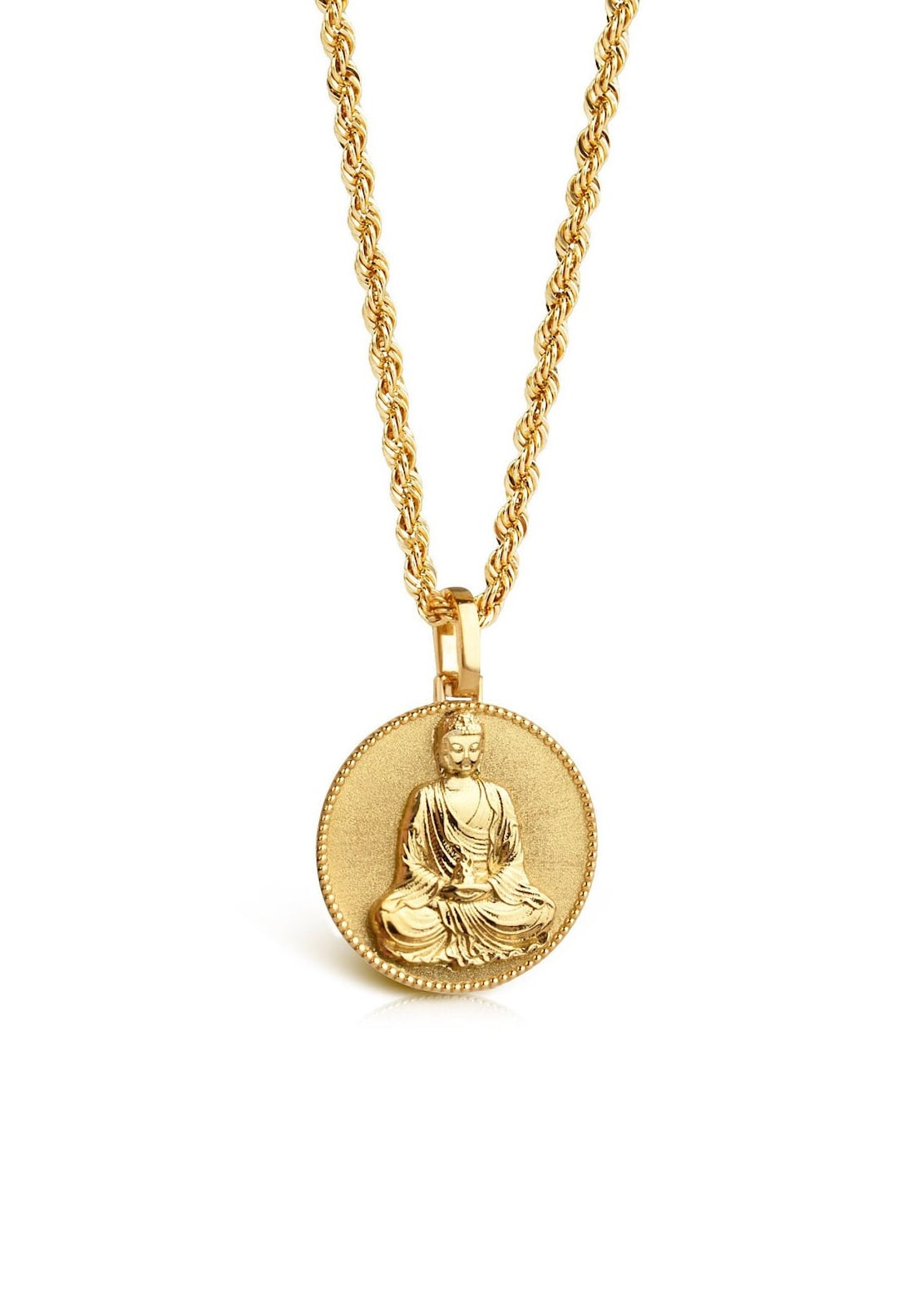 14K Solid Gold Buddha Necklace: Spiritual Disc Pendant - Etsy