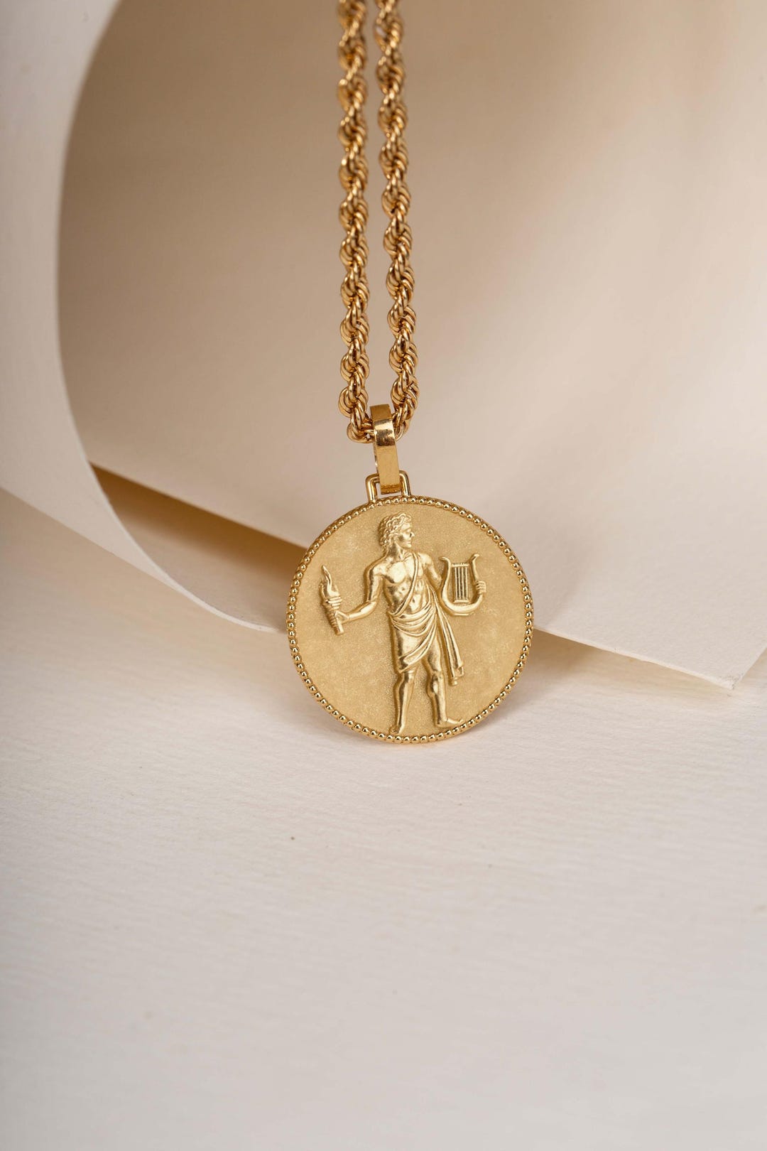 14K Solid Gold Greek God Apollo Pendant: Ancient Greek Charm, Mythology ...