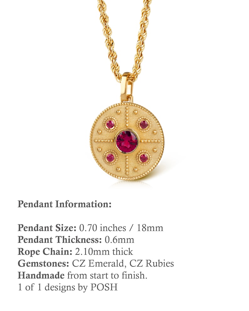 Ruby Byzantine Pendant, 14K Solid Gold Necklace, Ancient Greek Jewelry ...
