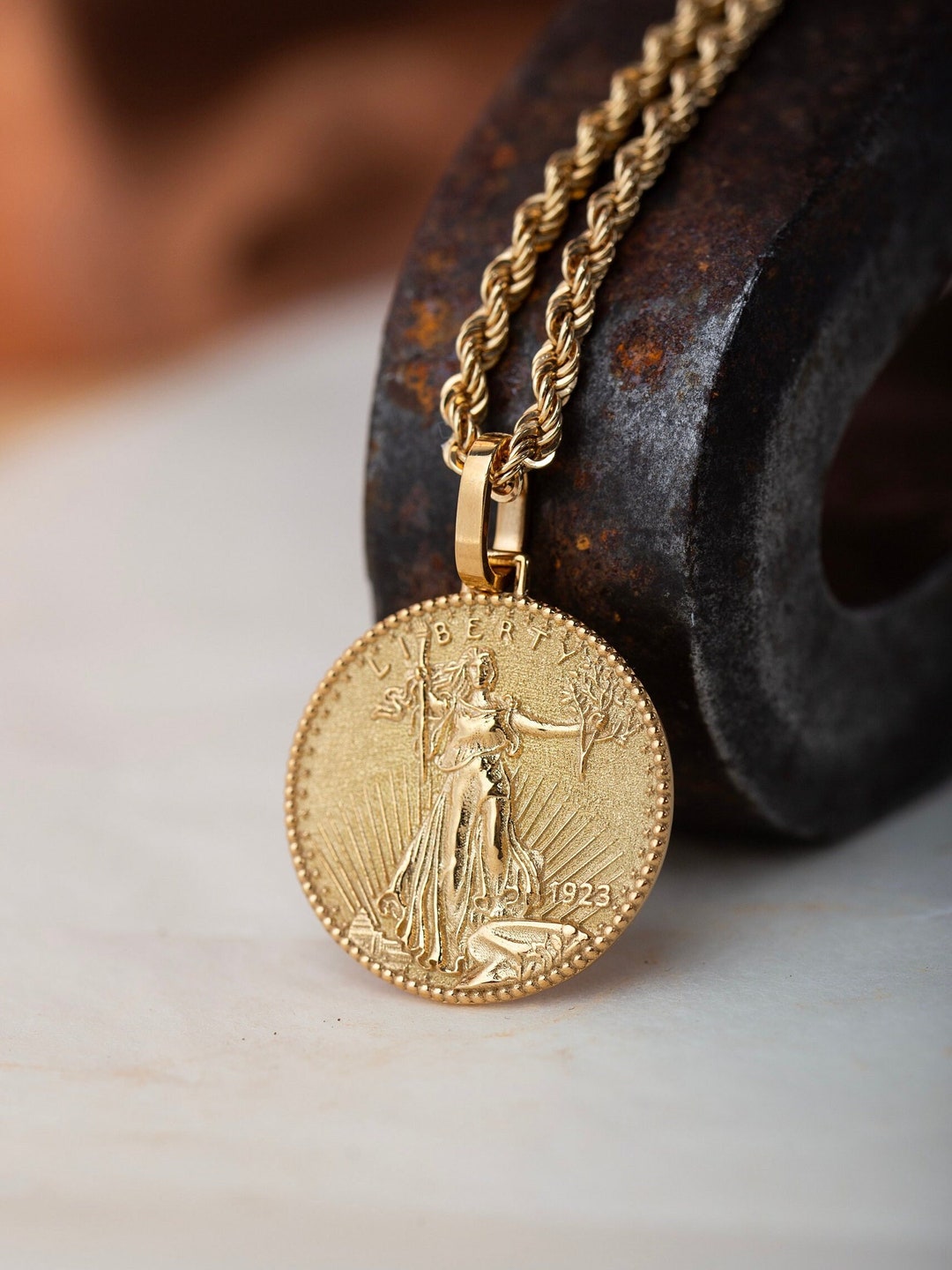 14K Gold American Eagle Liberty Coin Necklace: Personalized Pendant - Etsy