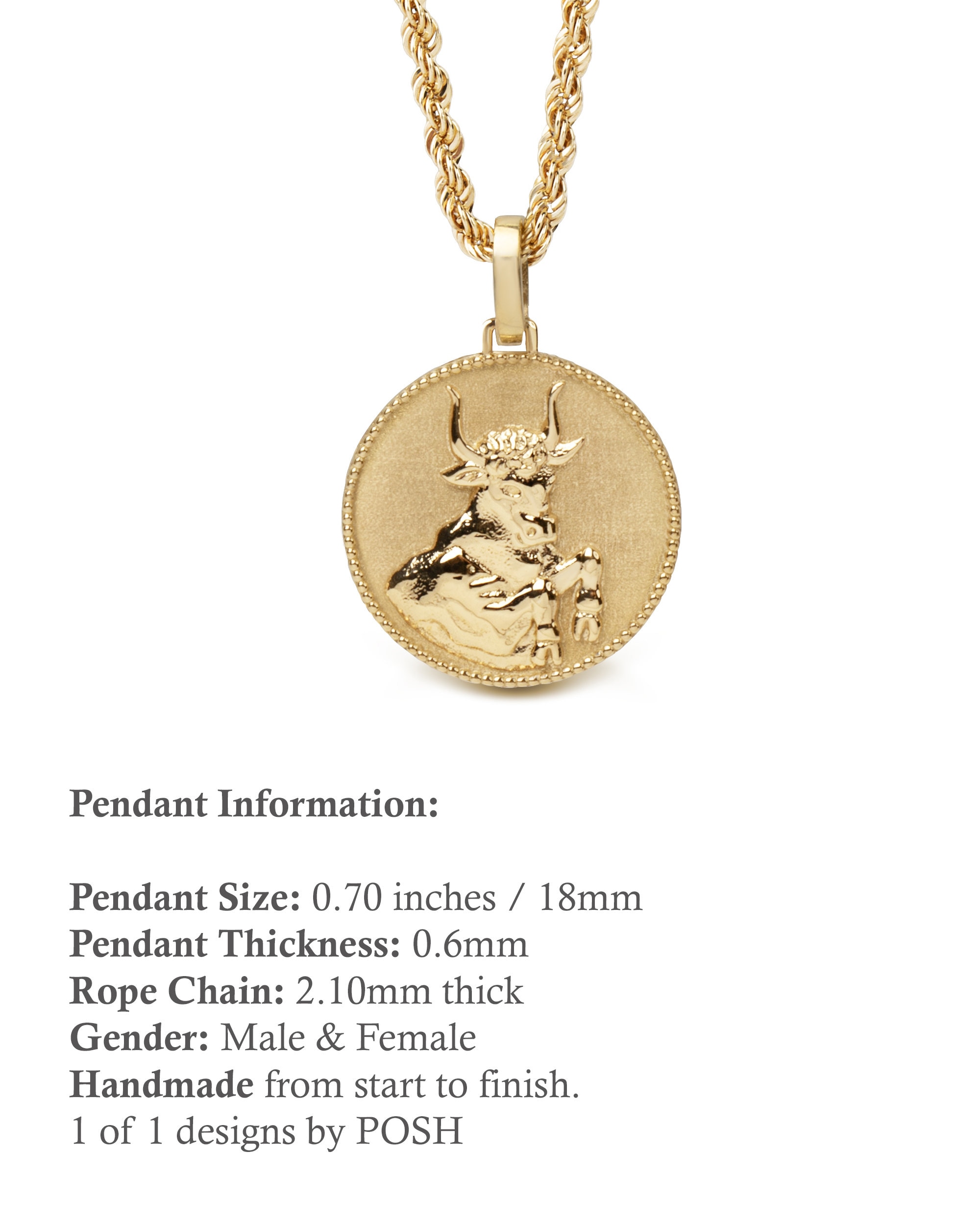 Taurus Necklace, 14K Gold Horoscope Sign Pendant, April May Zodiac Sign ...