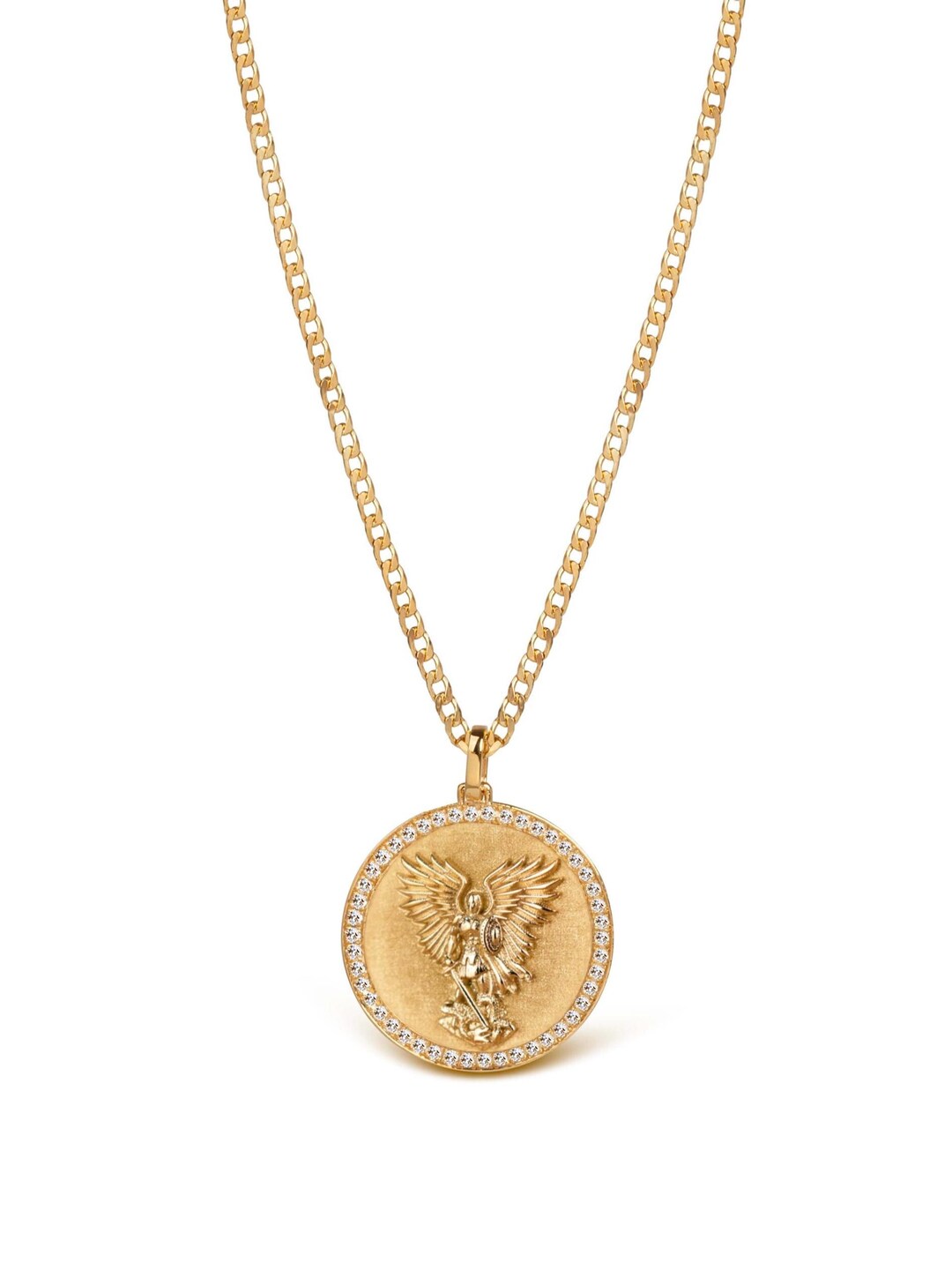14K Gold Archangel Michael Diamond Pendant Necklace: Saint Michael ...