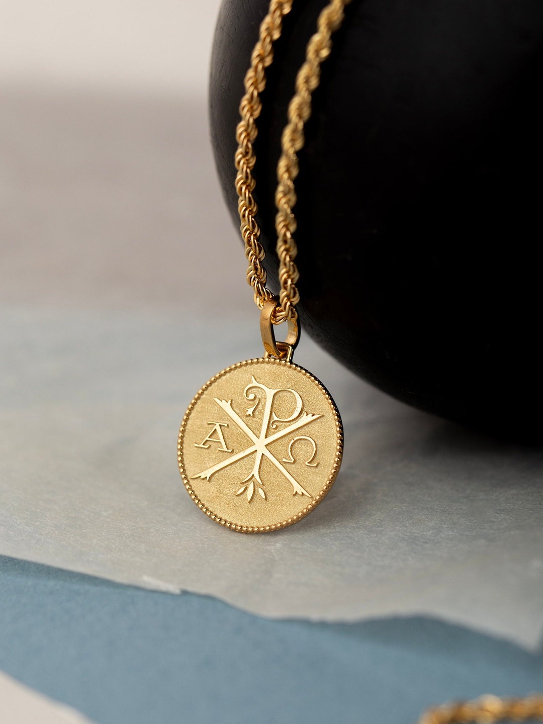 14K Solid Gold Chi Rho Cross Pendant: Greek Orthodox Necklace - Etsy