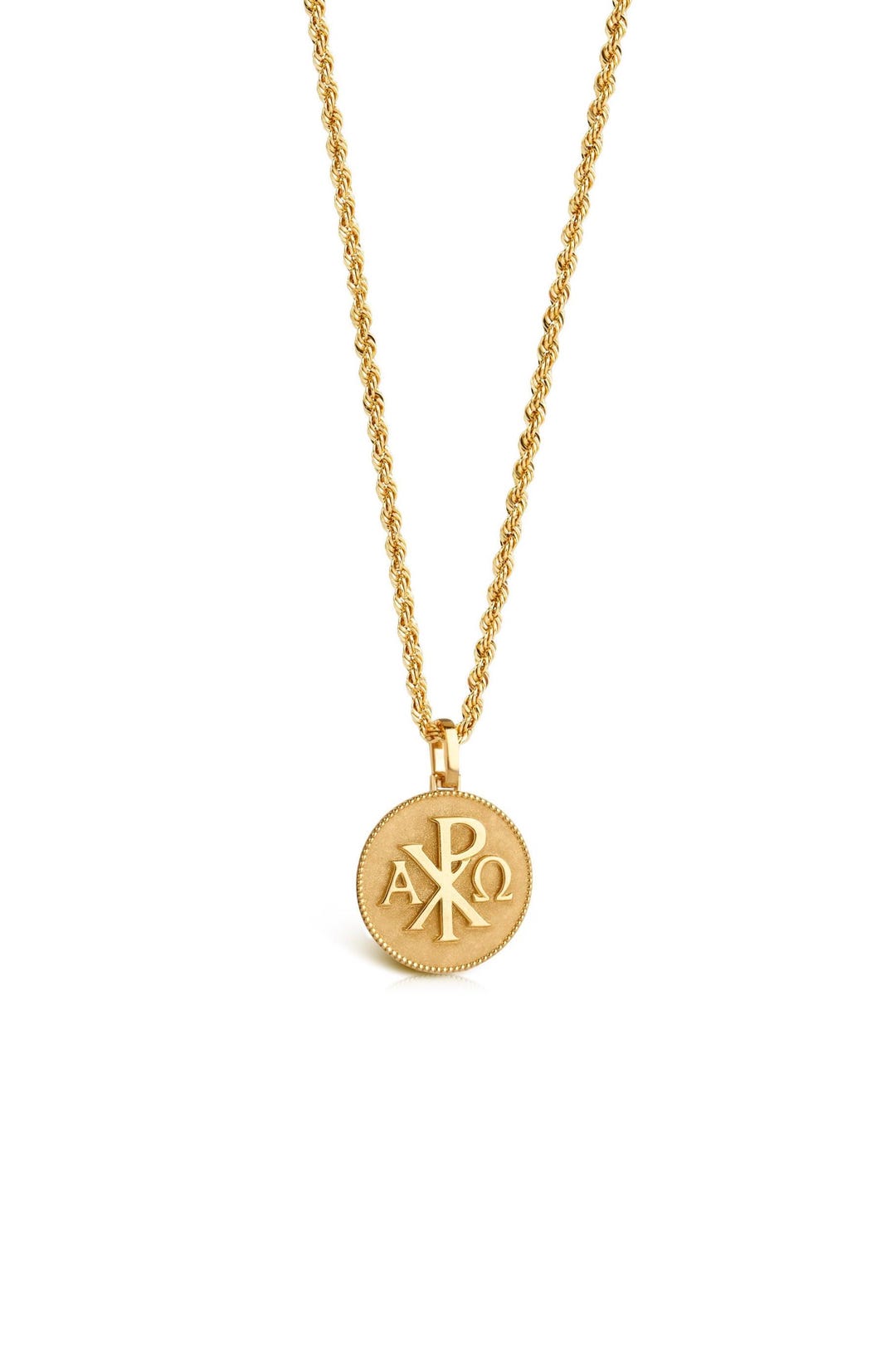 14K Solid Gold Chi Rho Necklace: Gold Christogram Pendant, Christianity ...