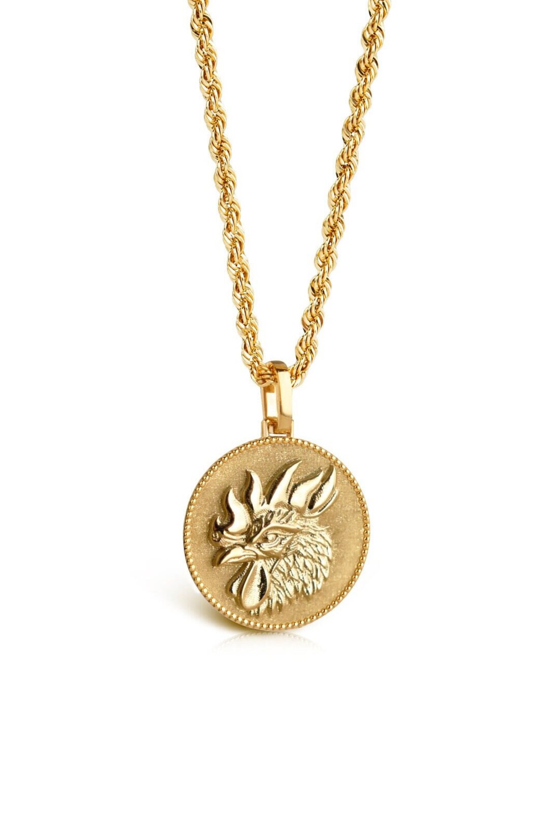 14K Gold Rooster Pendant Necklace: Chinese Zodiac Medallion - Etsy